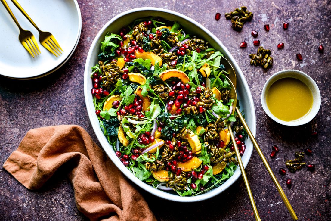 Fall Harvest Salad with Roasted Squash and Pomegranate | Nourishing Meals®